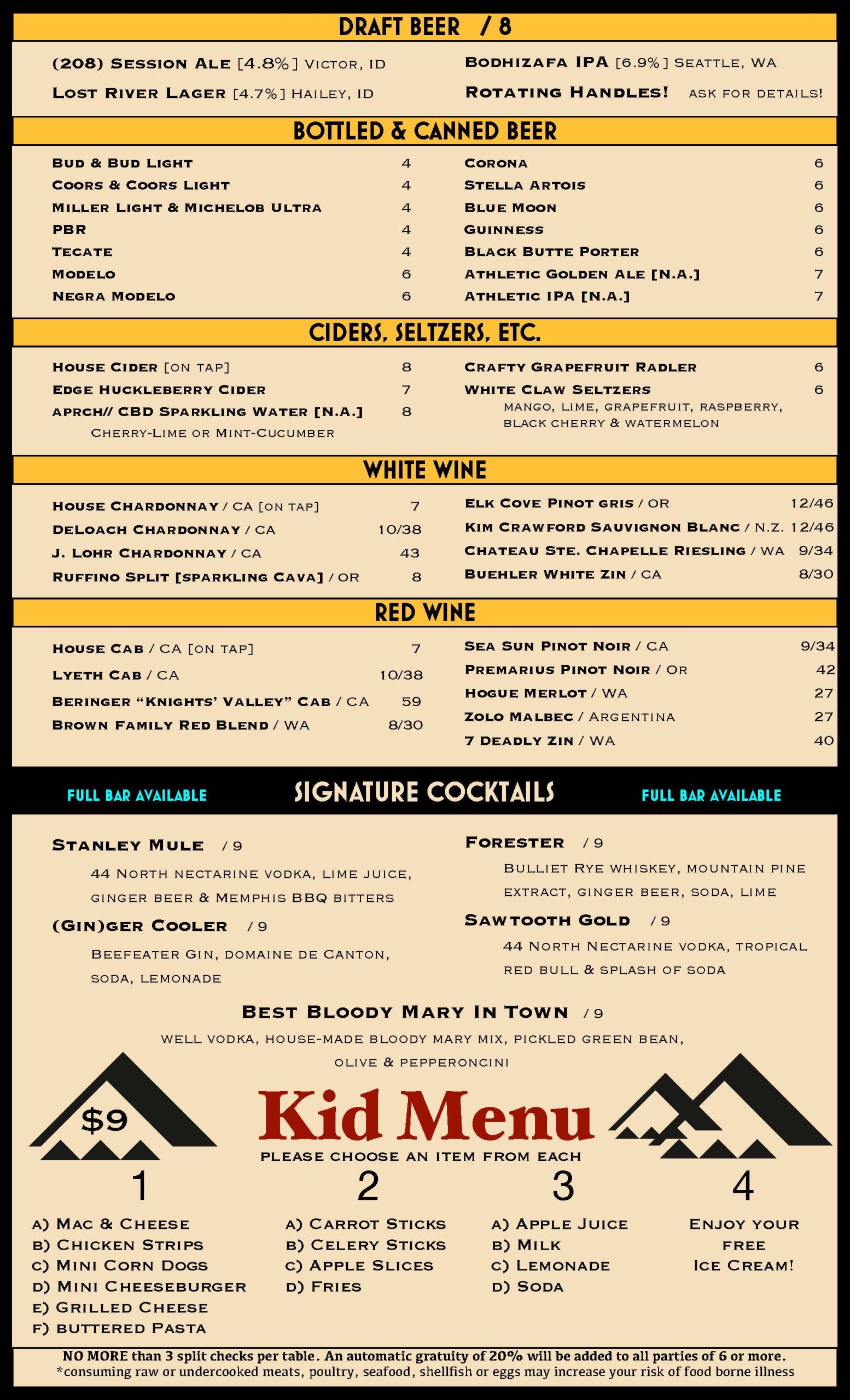 Menus – Mountain Village Resort