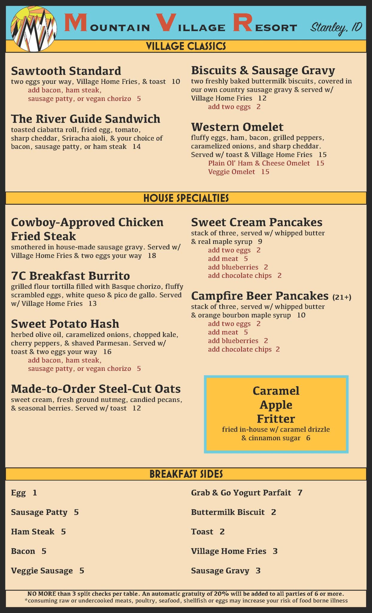 Menus – Mountain Village Resort