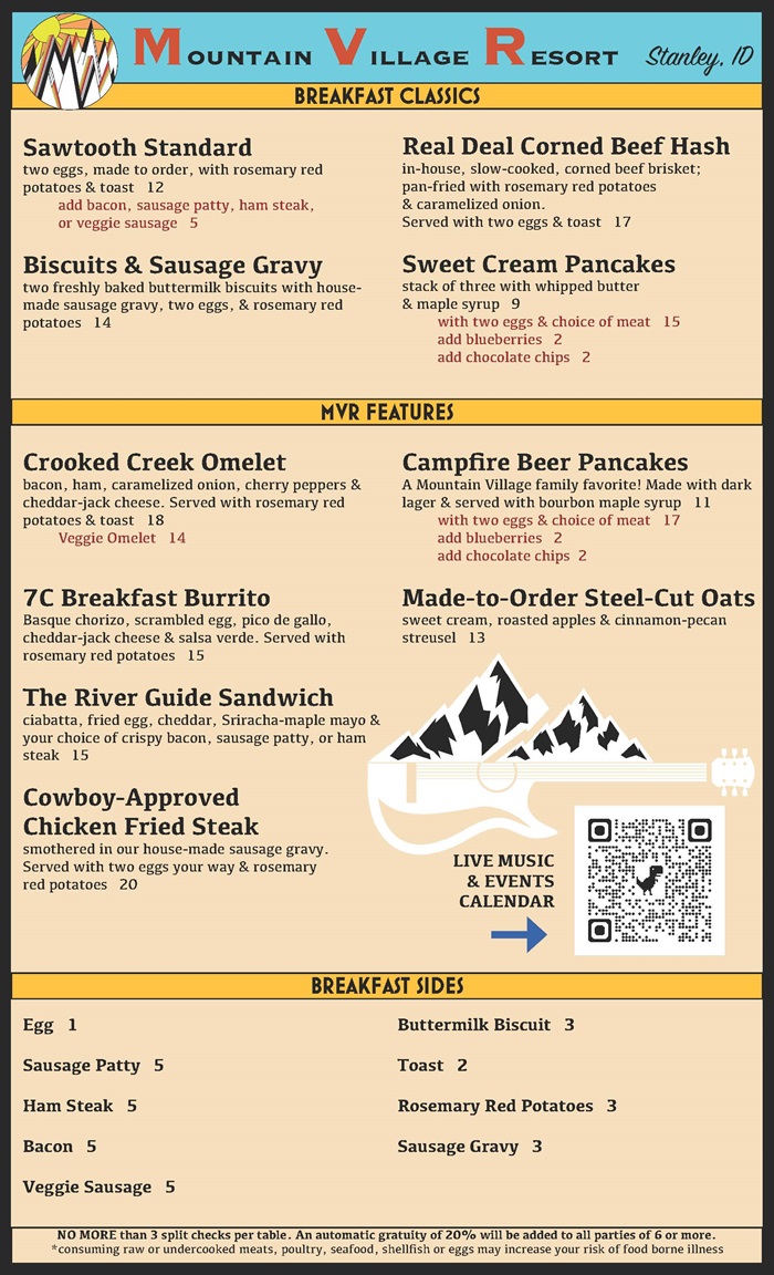 Menus – Mountain Village Resort