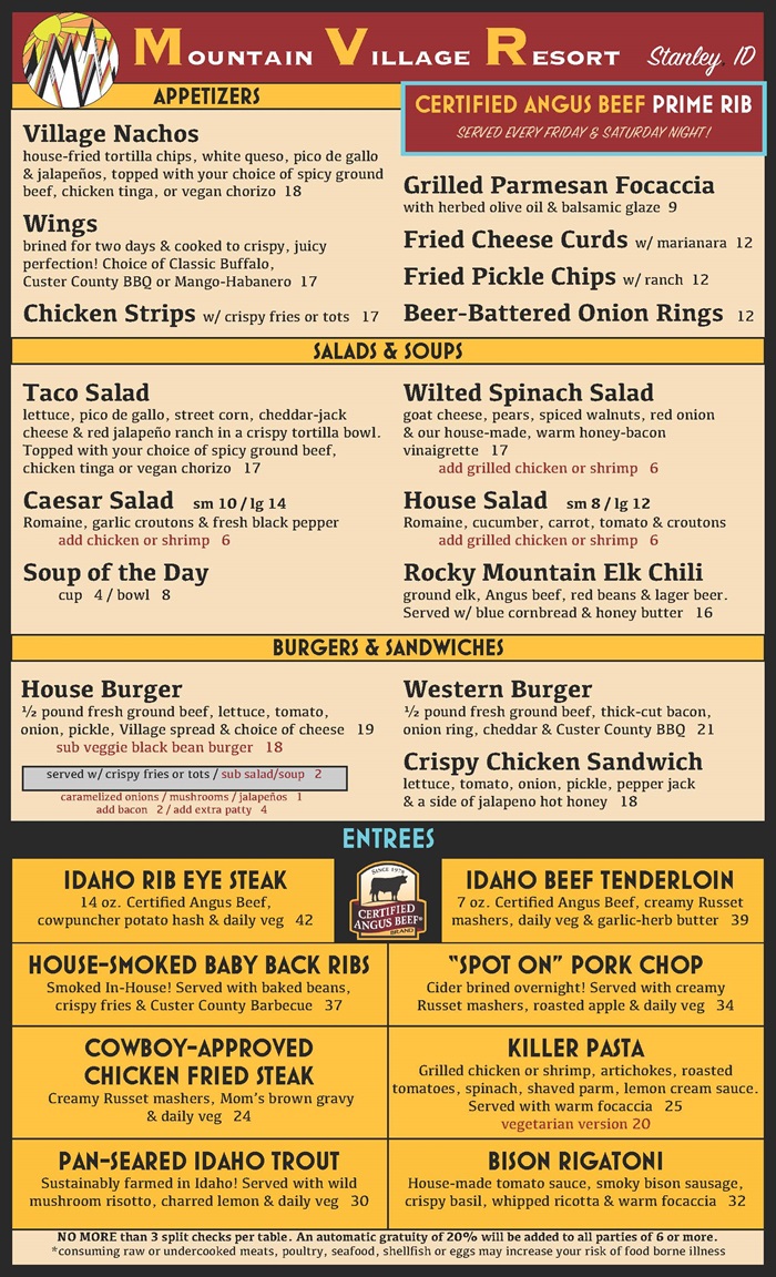 Menus – Mountain Village Resort