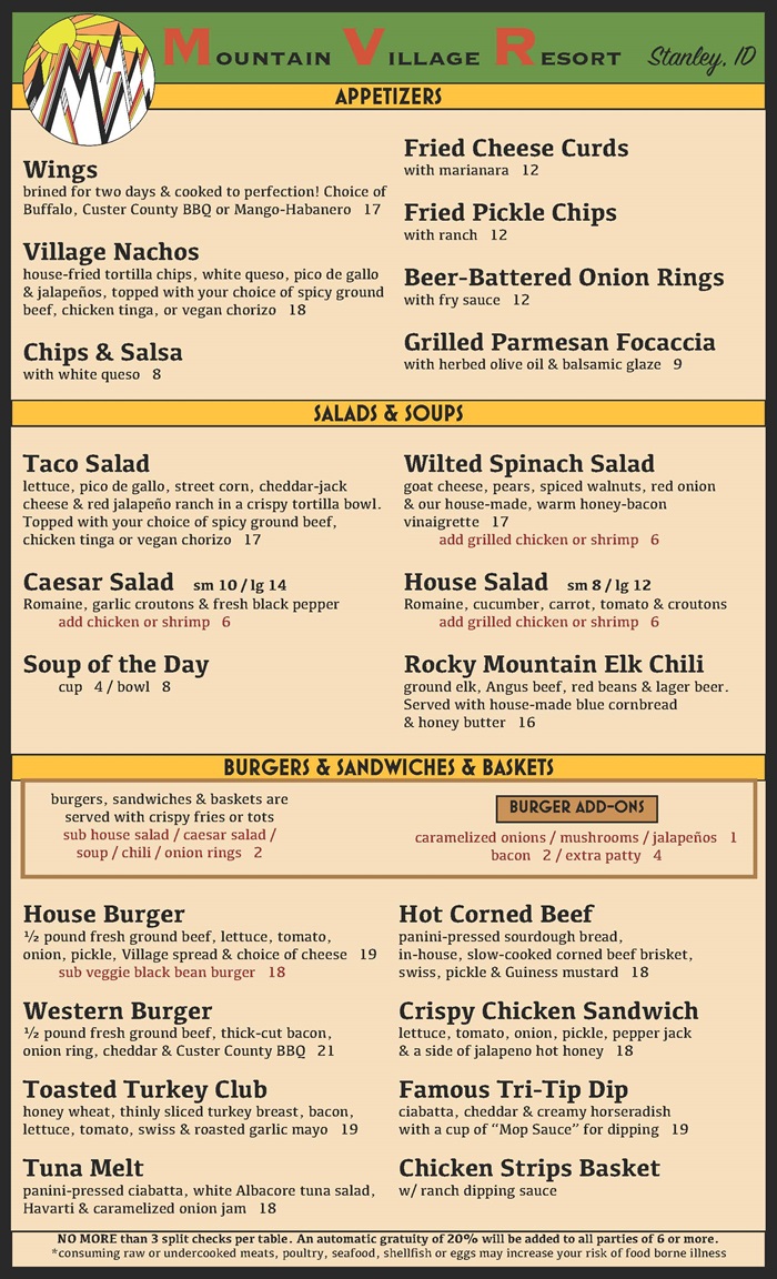 Menus – Mountain Village Resort