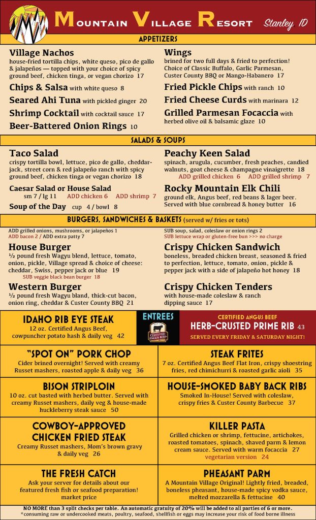 Menus – Mountain Village Resort